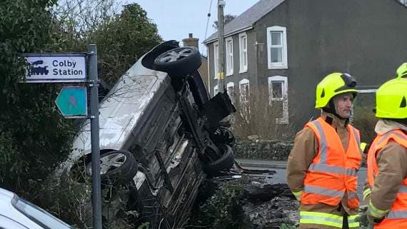 Road closed at Colby bridge after car rolls | iomtoday.co.im